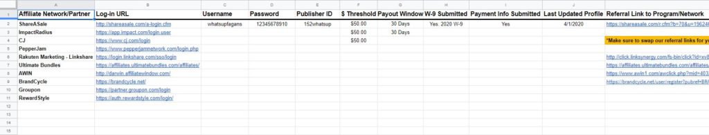 Affiliate Marketing Tracking and Link Management Spreadsheet - Best ...